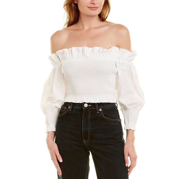 Toccin | Tops | Toccin Womens Smocked Ruffle Top White | Poshmark
